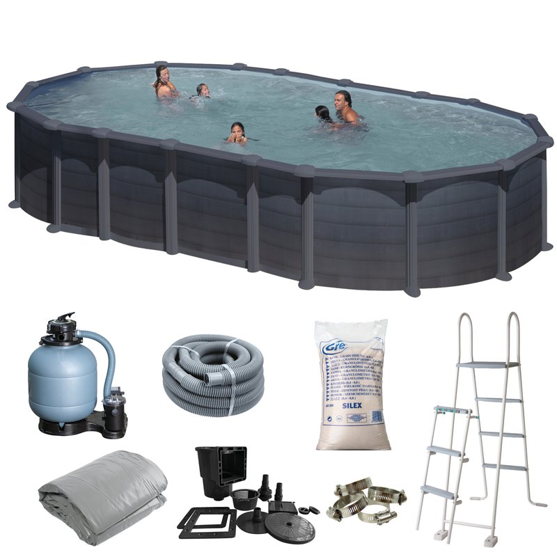 Basic Pool Oval 730 x 375 x 132 cm, Black Graphite